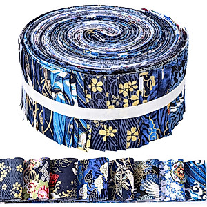 40 Pcs Blue Japanese Style Jelly Roll Blue Ukiyoe Fabric Strips for Quilting Crafting Blue Sea Wave Bird Floral Precut Polyester Patchwork for Sewing DIY Crafts Fabric Bundles Strips 39.37 × 2.55 Inch