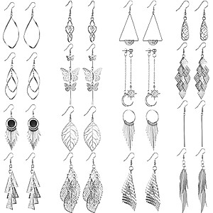 Dangle Earrings for Women, Funtopia 16 Pairs Statement Earrings Butterfly Moon Earring Sets Boho Fashion Jewelry for Birthday Party Wedding, Silver Color