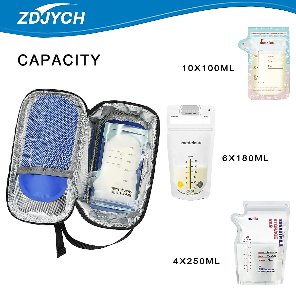 ZDJYCH BreastMilk Cooler Bag With IcePack,Refrigerate 4-6 Bags of Breastmilk,Portable Insulated Breast Milk Storage Cooler travel bag For Nursing Mom Daycare,Small,Gray