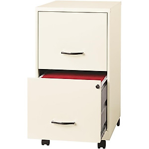 Space Solutions 2 Drawer Metal Mobile File Cabinet with Lock, Letter Size, White, Fully Assembled