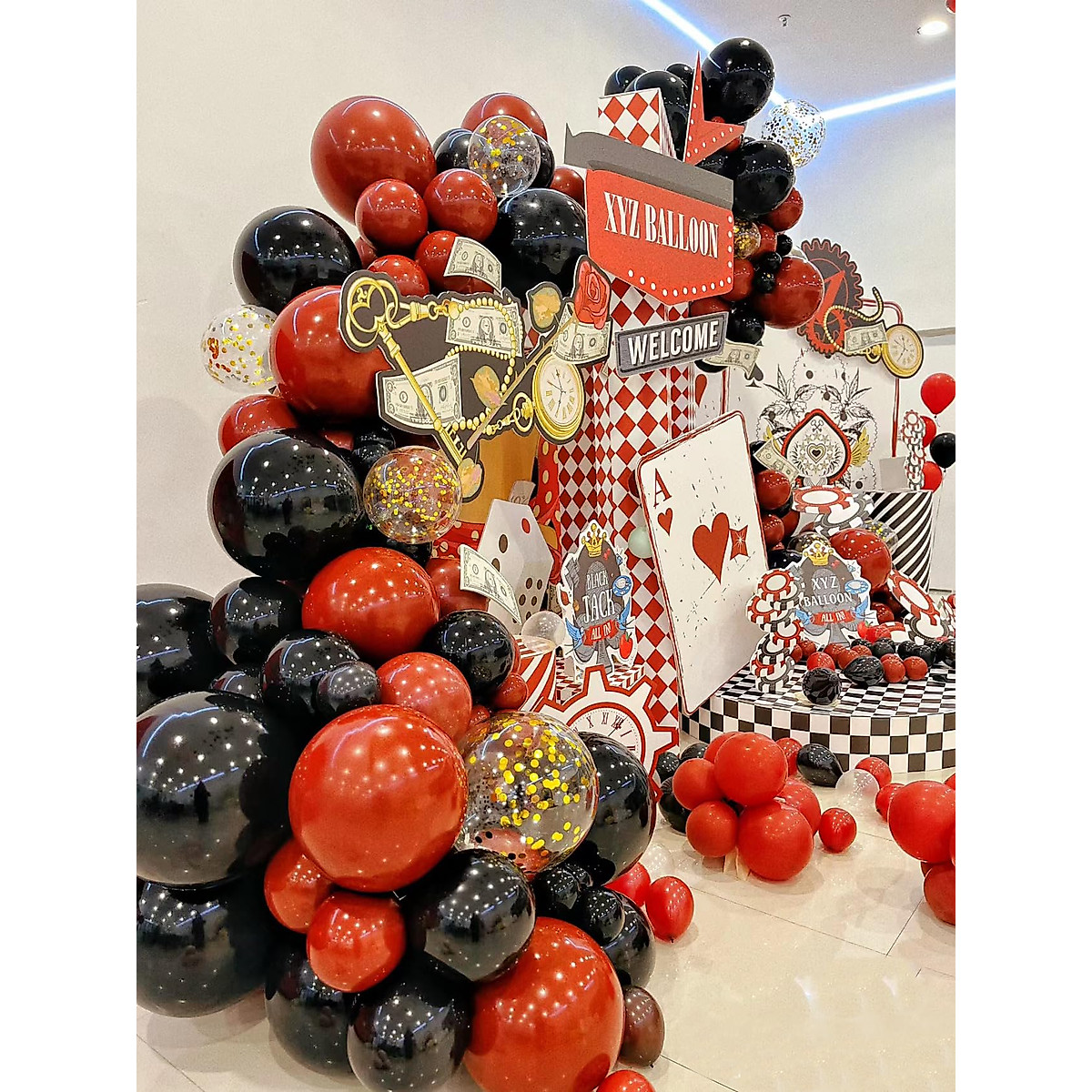 Red and Black Balloon Garland Kit, 114PCS Red Black and Gold Balloon Arch, 4 Sizes Black Red Balloons for Casino Theme Party Decorations Graduation New Year Party Wedding Birthday Decorations