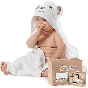 MINIBOO Premium Ultra-Soft Viscose Made from Bamboo Baby Hooded Towel with Unique Design – Hypoallergenic, Organic Baby Towels for Infants and Toddlers – Perfect as Baby Gifts