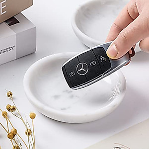 Natust Real Marble Jewelry Tray Ring Dish for Women, Trinket Dish for Key Earring Nightstand Decor, Mother's Day Engagement Birthday Gift (White)