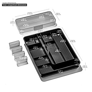 madesmart Junk Drawer Organizer Ultimate Tray-CARBON COLLECTION Multi-Purpose, Portable Top Case & Lidded Bins, Non-Slip Feet & BPA-Free, Large