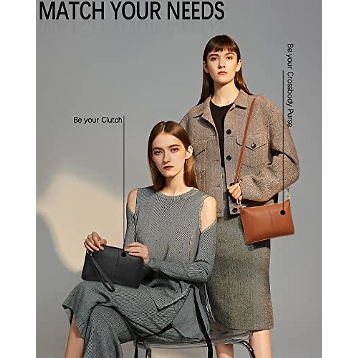 BOSTANTEN Small Purses for Women Crossbody Bags Leather Wristlet Purses Envelope Clutch Purse Black