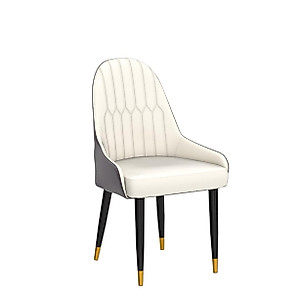 HomSof Dining Chair with PU Leather Solid Wood Metal Legs (Set of 2), 2 Pieces, White+Gold+Brown