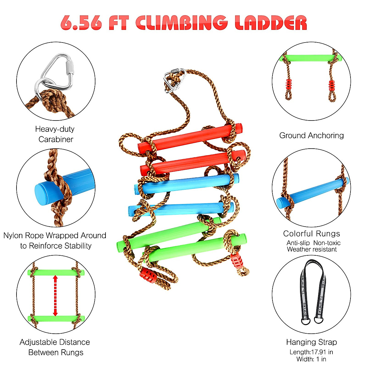 TOPNEW 12 Ninja Tree Climbing Holds for Tree Climber, Tree Climbing Kit with 6.6FT Rope Ladder for Outdoor Ninja Warrior Obstacle Course Training