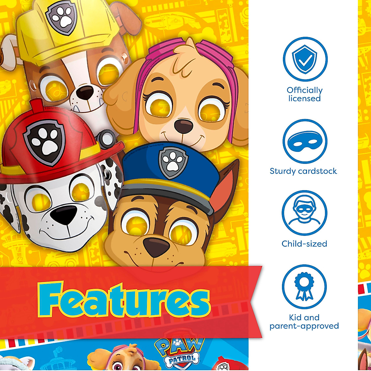 Unique Paw Patrol Masks for Kids Birthday Party Favors and Decorations with Buttons - 16 Pack