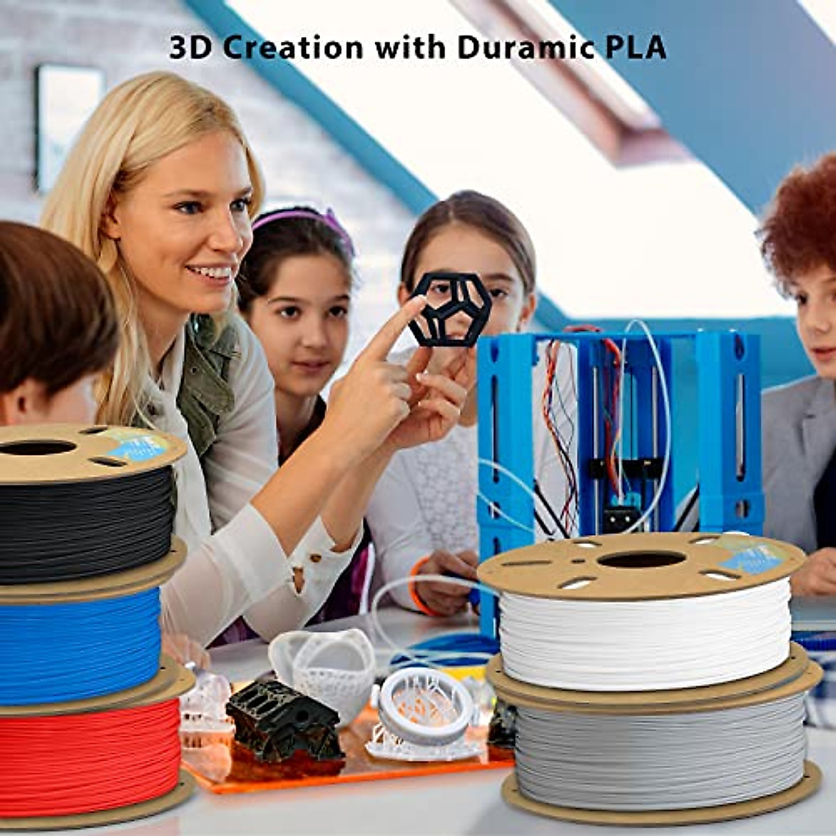 DURAMIC 3D Matte PLA Filament 1.75mm Black, 1kg Cardboard Spool Matte Finish 3D Printer Filament PLA 1.75mm Dimensional Accuracy 99% +/- 0.03 mm, Printing with FDM 3D Printer, Easy to Remove Support
