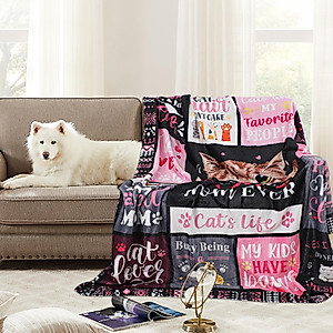 Poekuao Cat Mom Blanket Gifts - Funny Cat Themed Gifts Fleece Flannel Stuff Soft Lightweight Plush for Girl Cat Lovers Cozy Throw Blanket for Couch Bedding Sofa 60"x50"