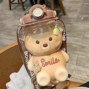 JQWSVE Kawaii Straw Bottle, , Leak-Proof Cute Kawaii Bear Water Bottle with Stickers for Girls School Office Travel