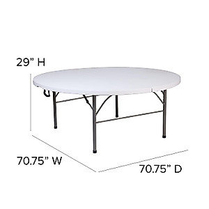 Flash Furniture Kathryn 5.89-Foot Round Bi-Fold Granite White Plastic Banquet and Event Folding Table with Carrying Handle