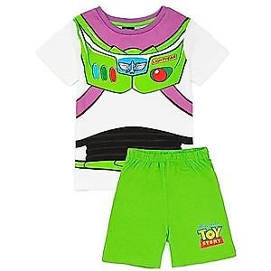 Disney Toy Story Buzz Lightyear Boys Pyjama Set | Kids Buzz Lightyear Costume PJs | Galactic Hero Design T-Shirt and Shorts Green
