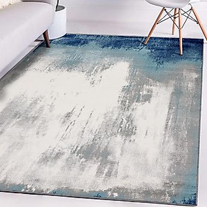 LUXE WEAVERS Victoria Collection Blue 8x10 Modern Distressed Abstract Polypropylene Area Rug