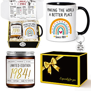 40th Birthday Gifts Women, 40 Year Old Birthday Gifts for Women, 1984 Birthday Gifts, Best Gifts for 40 Year Old Woman, 40th Birthday Gifts Ideas for Mom Sister Aunt with Mug, Candle, Keychain, Poster
