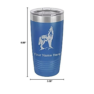 LaserGram 20oz Vacuum Insulated Tumbler Mug, Howling Wolf, Personalized Engraving Included (Dark Blue)