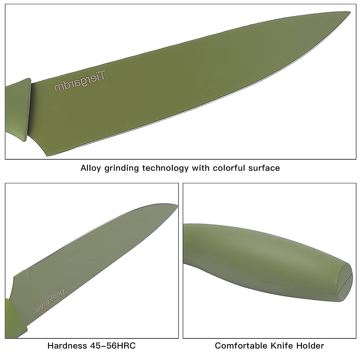 Tiergardm 8 Pcs Knife Sets 8'' Chef's Knife 8'' Bread Knife 8'' Slicer Knife 5'' Utility Knife 3.5'' Paring Knife 3.2'' Kitchen Shears and 2 Cutting Mats