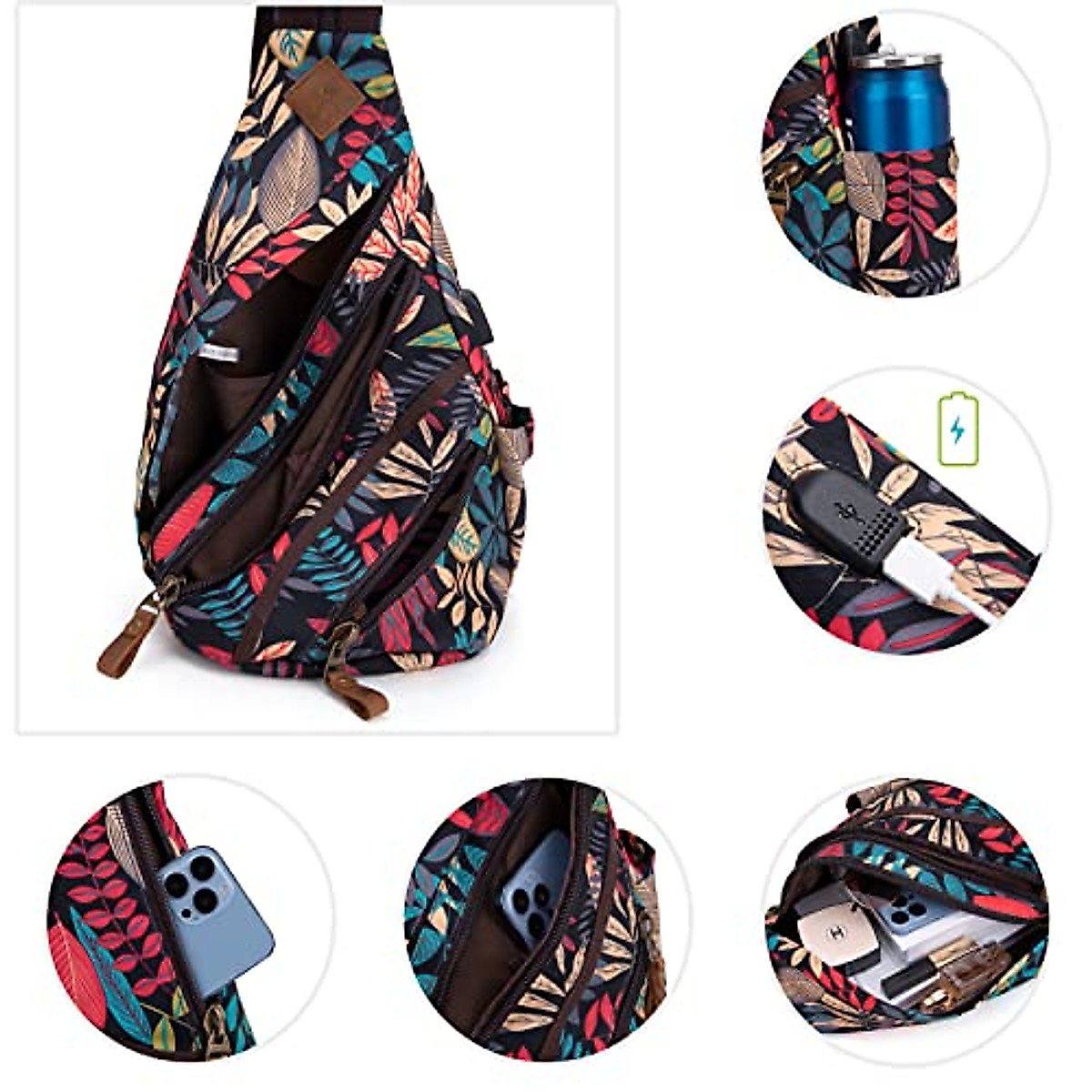 DAVIDNILE Canvas Sling Bag Crossbody Backpack Genuine Leather Shoulder Bag Casual Daypacks For Men