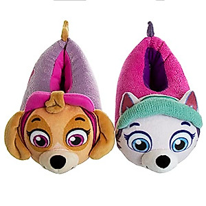 Nickelodeon Girls’ Paw Patrol Slippers – Plush Fuzzy Slippers: Everest, Sky (Toddler/Kid), Size 11/12, Skye/Everest