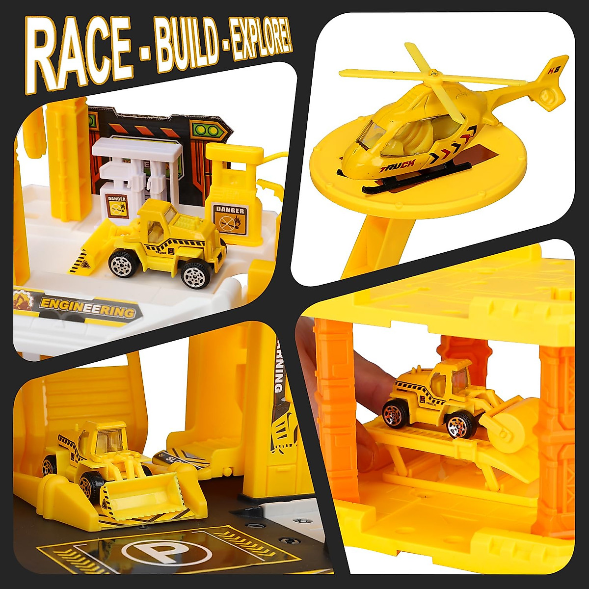 TOY Life Construction Toys Set - Toy Construction Vehicles with Toy Trucks for 3 4 5 6 Year Old Boys - Toy Car Garage Construction Trucks for Kids Construction Toys with Race Track