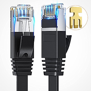 Musment Cat 8 Ethernet Cable 10ft, High Speed Ethernet Cord, Slim LAN Cable with RJ45, Weatherproof Flat Internet Network Patch Cord, Black