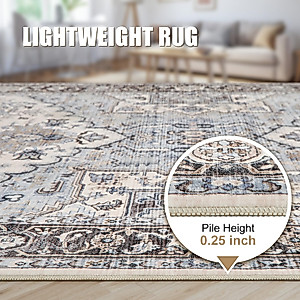 Area Rug Living Room Rugs - 8x10 Soft Machine Washable Oriental Persian Floral Distressed Rug Large Indoor Floor Carpet for Bedroom Under Dining Table Home Office Decor - Cream Blue