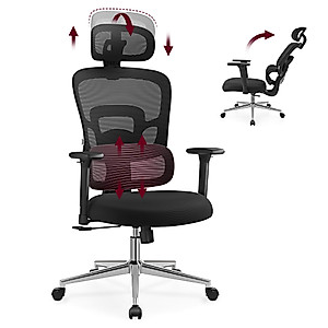 VASAGLE Ergonomic Office Chair, High Back Desk Chair, Mesh Computer Chair with Height Adjustable Lumbar Support, Adjustable 3D Headrest and Armrests, for Home Office, Ink Black UOBN070B21
