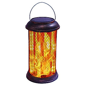 Solar Lanterns Flickering Flame Lights Metal Flame Lantern Outdoor Hanging Lighting Waterproof LED Flame Lights for Patio Garden Yard Winter Gift for Christmas