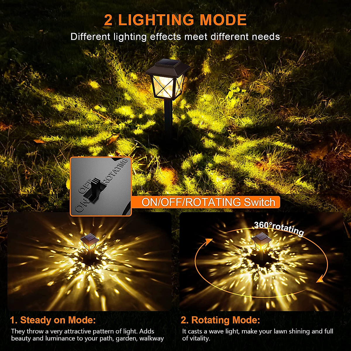 RECHOO Solar Pathway Lights Outdoor 6 Pack, Solar Lights Outdoor Garden Lights with 2 Lighting Mode Waterproof Solar Outdoor Lights Solar Powered Landscape Lighting Pathway Patio Yard Garden Decor