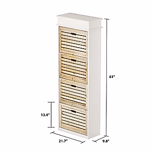Hitow Shoe Storage Cabinet, Narrow Shoe Cabinet with 4 Drawers & Adjustable Shelf, Tall Entryway Freestanding Shoe Rack with Shutter Doors, Natrual (21.7" W x 9.8" D x 64" H)