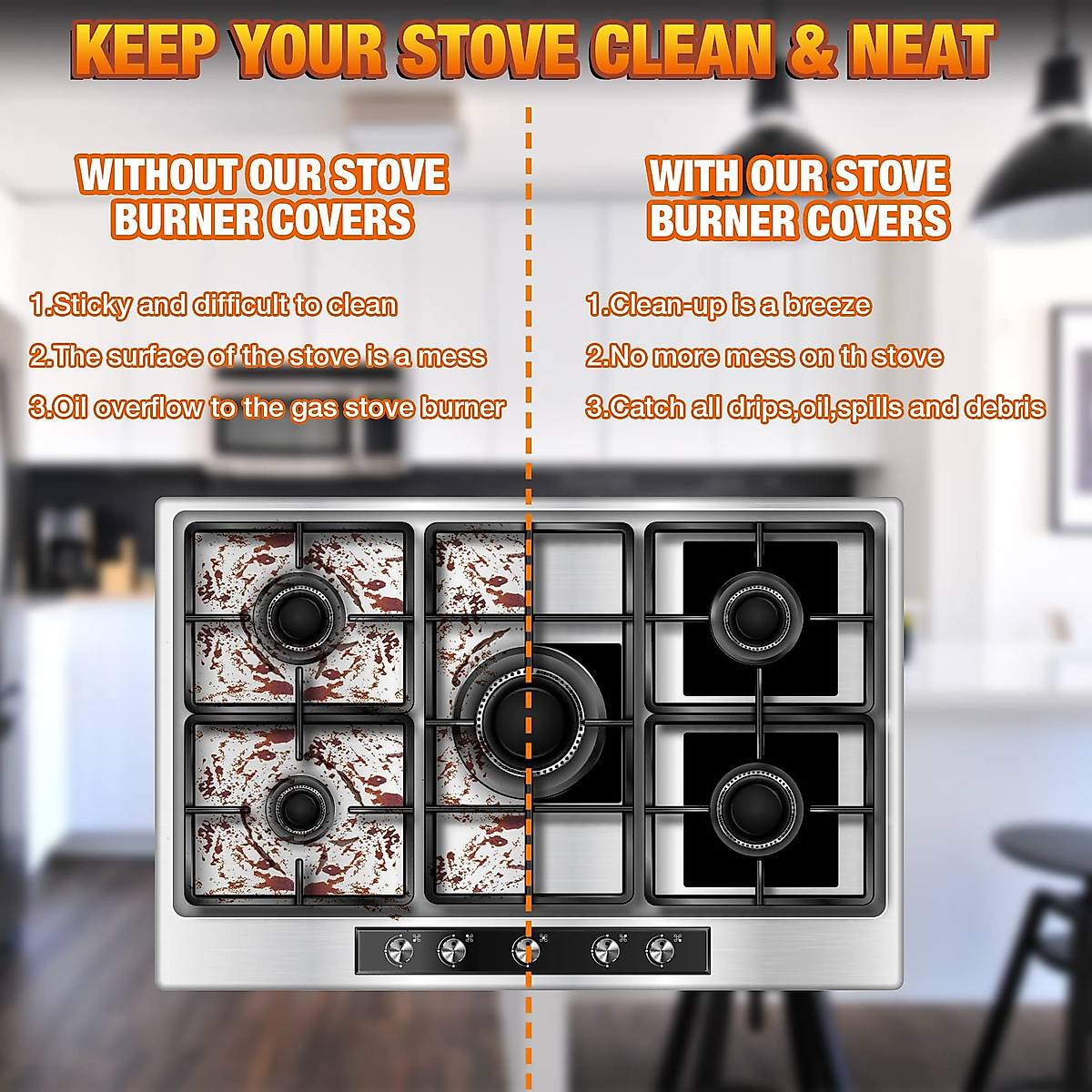 10 Pack Stove Burner Covers Gas Stove Protectors Black 0.3mm Upgrade Double Thickness,Reusable Non-Stick Stovetop Burner Liners Gas Range Protectors Kitchen Cooking Tools 10.6'' x 10.6''BPA Free