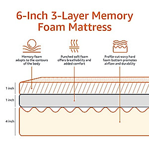 Amazon Basics Memory Foam Mattress, Soft Plush Feel, 6 Inch, Twin