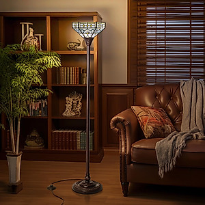 Capulina Tiffany Torchiere Floor Lamp 70 Inches Tall Industrial Dark Bronze Pole Mission Hexagon Virgin Style Stained Glass Torch Standing Light Decor for Living Room Bedroom Home Office