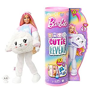 Barbie Cutie Reveal Doll with Blonde Hair & Lamb Costume, 10 Suprises Include Accessories & Mini Pet (Styles May Vary)