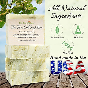 TEA TREE SOAP BAR - 4 Natural Tea Tree Oil Soap Bars for Face, Hand, Foot, Body Wash - Fights Blemishes, Itch, Body Odor. Handmade in USA with Non-GMO Ingredients. 4 Large 4.5 oz Bars