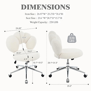 Home Office Chair, Criss Cross Chair with Wheels, Cross Legged Office Chair Armless Desk Chair with Height Adjustable, 360 Swivel Fabric Vanity Chair for Home, Office, Small Space, Bed Room, White