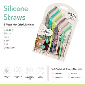 melii Reusable Silicone Animal Straws for Toddlers & Kids with Cleaning Brush – BPA Free, Dishwasher & Microwave Safe (6 Straws)