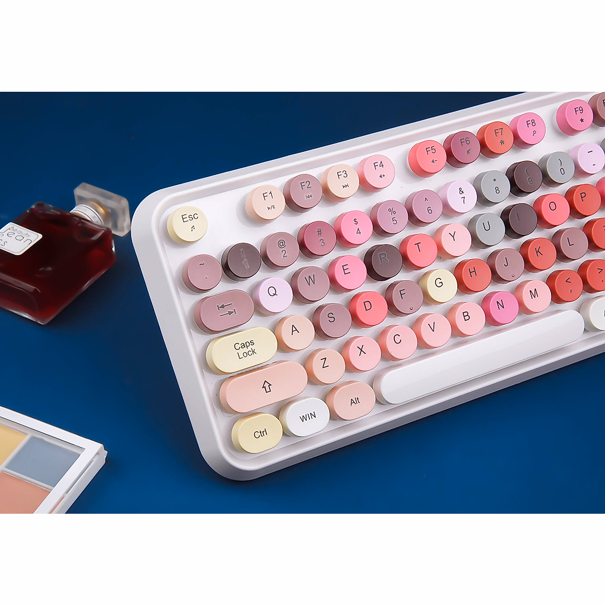 SADES V2020 White Colorful Wireless Keyboard with Round Keycaps,2.4GHz Dropout-Free Connection,Long Battery Life,Cute Wireless Moues for PC/Laptop/Mac