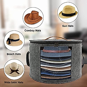 Large Hat Storage Box with Lids, Foldable Felt Round Hat Storage Box with Handle Travel Case Clothes Storage Bin for Women&Men, Cowboy Hat Organizer Stuffed Animal Toy Clothes, Grey 17.7" x 11.8"