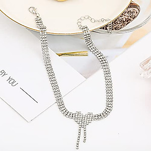 Kiszu Rhinestone Choker Necklace Silver Diamond Heart Pendant Necklaces Sparkly Dainty Crystal Cubic Zirconia Necklace Chain Jewerly Fashion Party Prom Wedding Accessories for Women and Girls