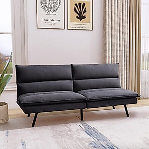 Hcore Couch, Memory Foam Futon,Small Splitback Loveseat Sleeper Sofa Bed Sofabed, Black