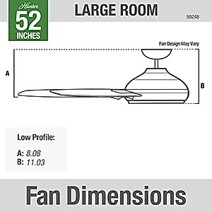 Hunter Fan Company 59248 Dempsey Indoor Low Profile Ceiling Fan with Remote Control, 52", Fresh White Finish