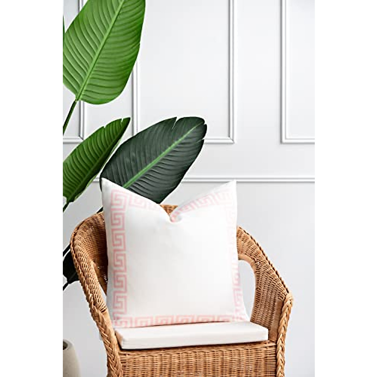 Hofdeco Premium Coastal Patio Indoor Outdoor Lumbar Pillow Cover ONLY for Backyard, Couch, Sofa, Pink Greek Key, 20"x20"