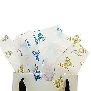 TTLLQQ 60Pcs 20x26inch Gold Rose Gold Pearl Blue Butterfly Tissue Paper Sheets, Gold Wrapping Tissue Paper Bulk for Packaging for Christmas Wedding Birthday Party Baby Showers DIY Crafts Arts