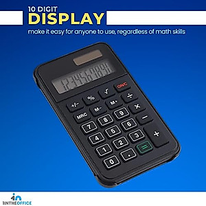 1InTheOffice 10 Digit Pocket Calculator, Office Calculator, Dual Powered Handheld Calculator, Solar and Battery, Black, 1 Pack