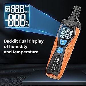 MESTEK Temperature Humidity Meter, Digital Thermometer Hygrometer with Ambient, Dew Point, Wet Bulb for Indoor Outdoor, High Precision Dual Display Psychrometer with LCD Backlight, TH10