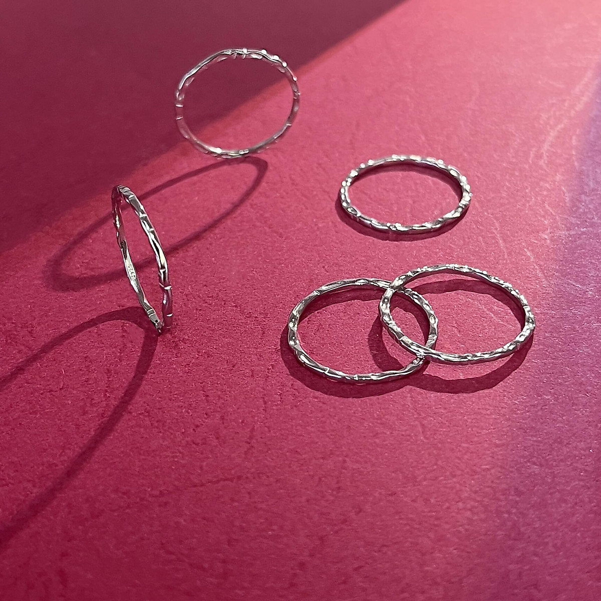 Kakikaki 925 Sterling Silver Minimalist Hammered Textured Thin Knuckle Midi Stacking Rings