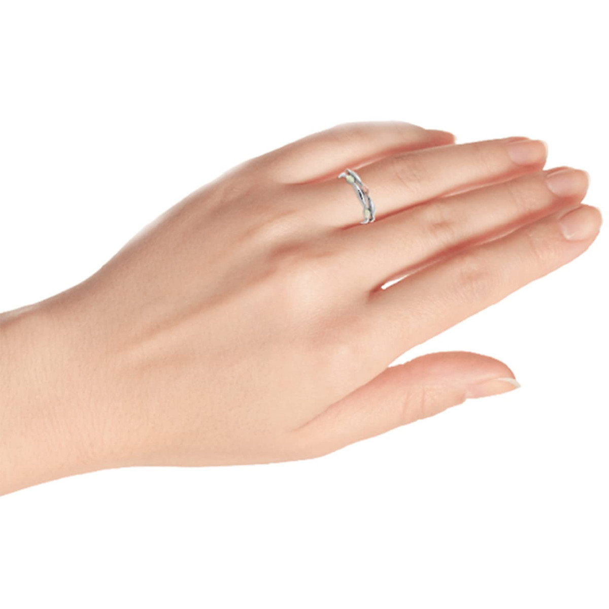 Petite Leaves Ring, Sterling Silver, 12k Gold Pink and Green Gold Black Hills Gold Motif, Size 7