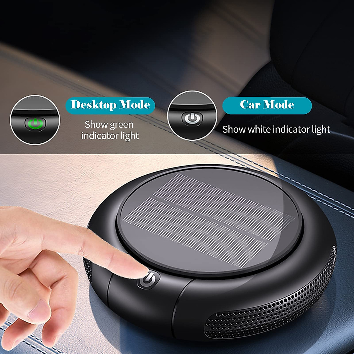 YALIYA Car Negative ion Air Purifier with Solar Panel 1200mAh Battery Quiet Air er for Home Car Office Allergies Pets Dust Hair Odors