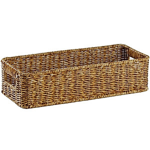 Cabilock Rattan Flatware Tray Kitchen Utensil Drawer Organizer Wicker Fruit Basket Serving Basket Flatware Cutlery Organiser Tray Farmhouse Woven Cutlery Forks Holder Dividers